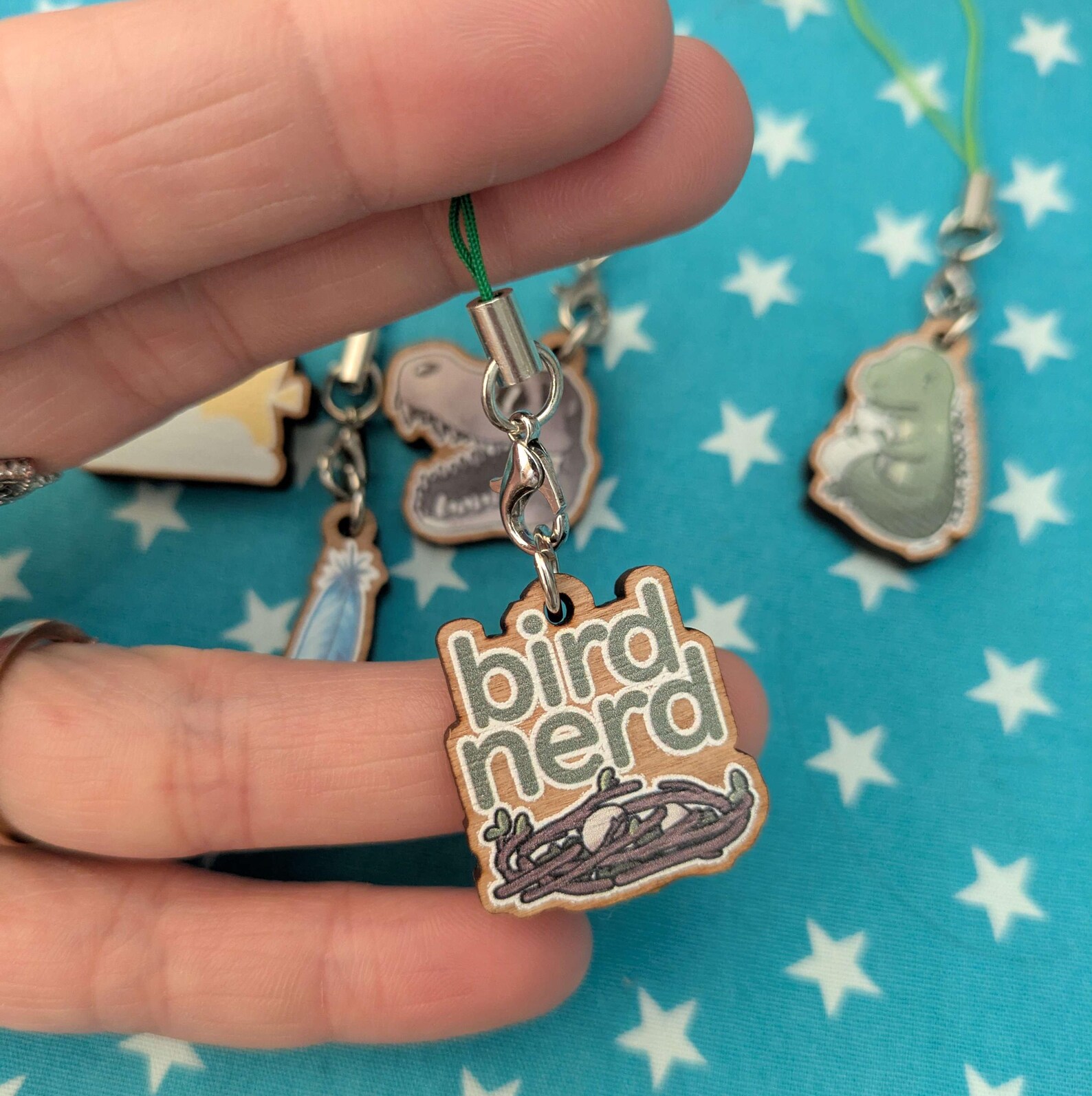 Wooden Phone Charms - 5 Bird and Dinosaur Themed Designs - Etsy
