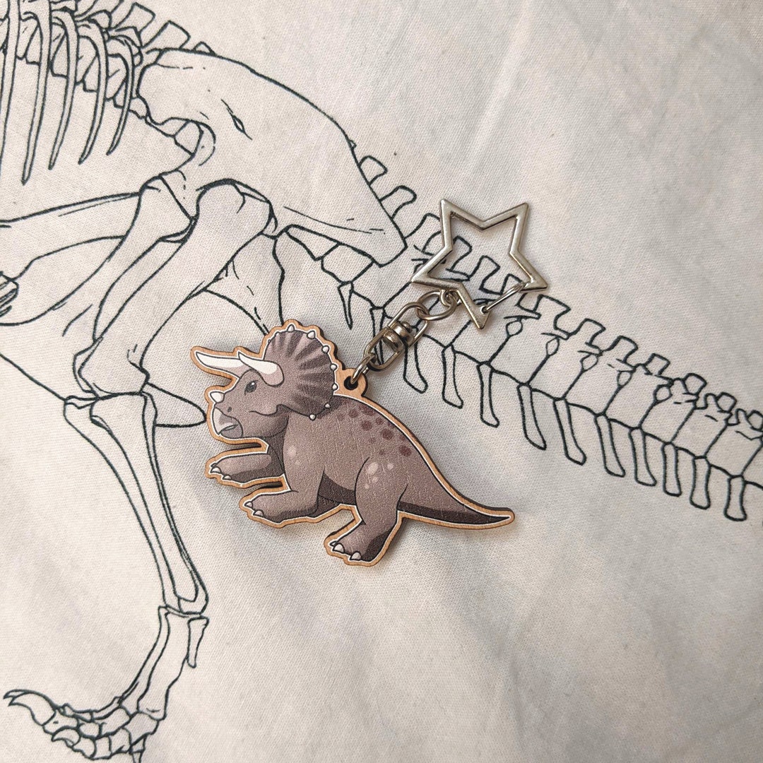 Wooden Dinosaur Triceratops Keychain Keyring Dinocore Paleocore - Etsy