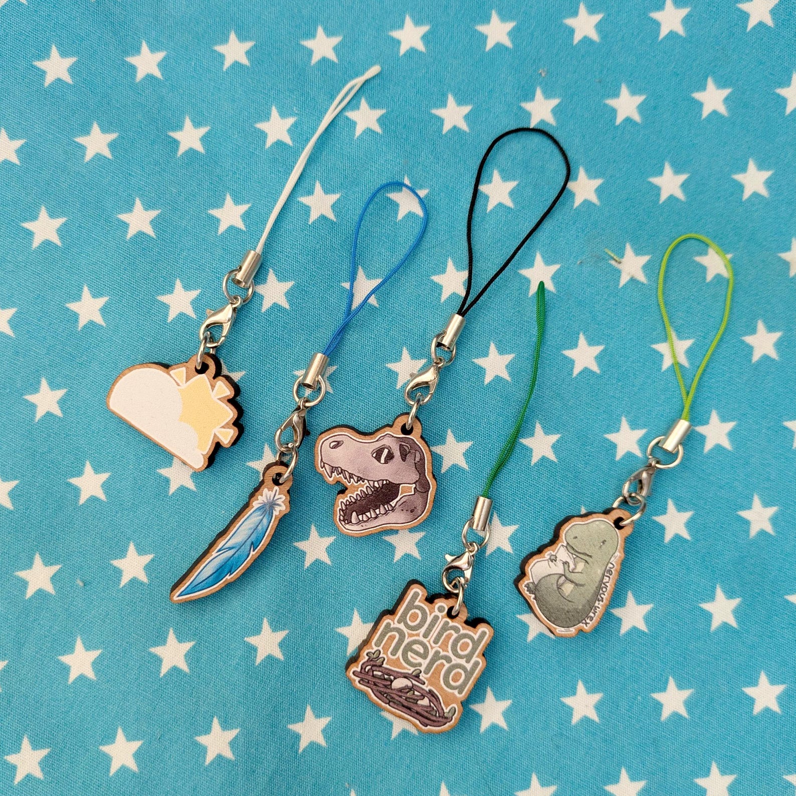 Wooden Phone Charms - 5 Bird and Dinosaur Themed Designs - Etsy