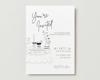 Elegant Minimal Dinner Party Invitation, Canva Editable, Digital Event ...