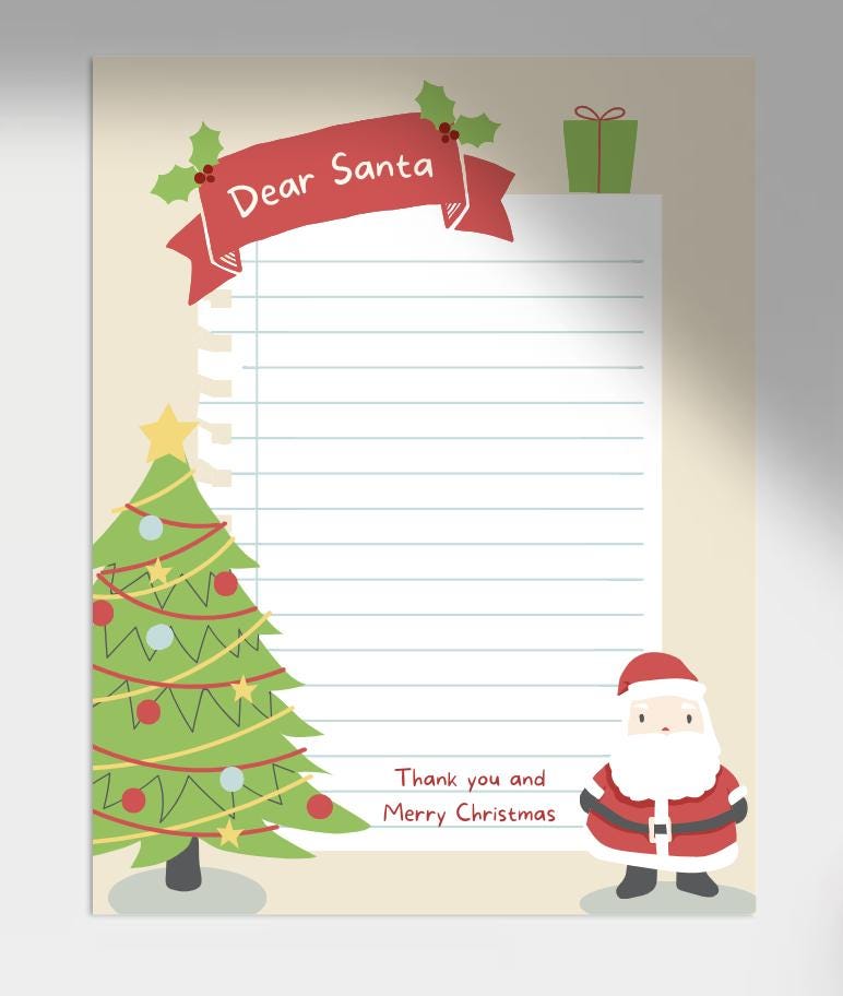 Simple Kids Letter to Santa, Digital Printout, Printable Template, PDF ...