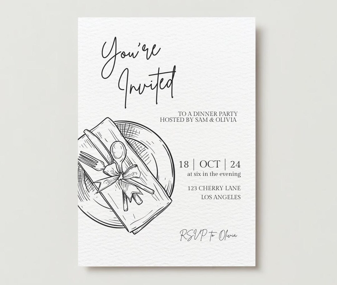 Elegant Minimal Dinner Party Invitation, Canva Editable, Digital Event ...