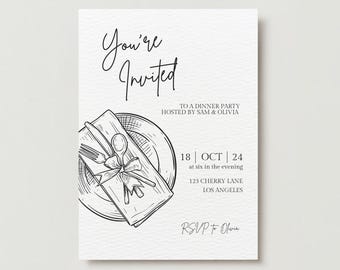 Classy Minimal Dinner Party Invitation, Canva Editable, Digital Event ...