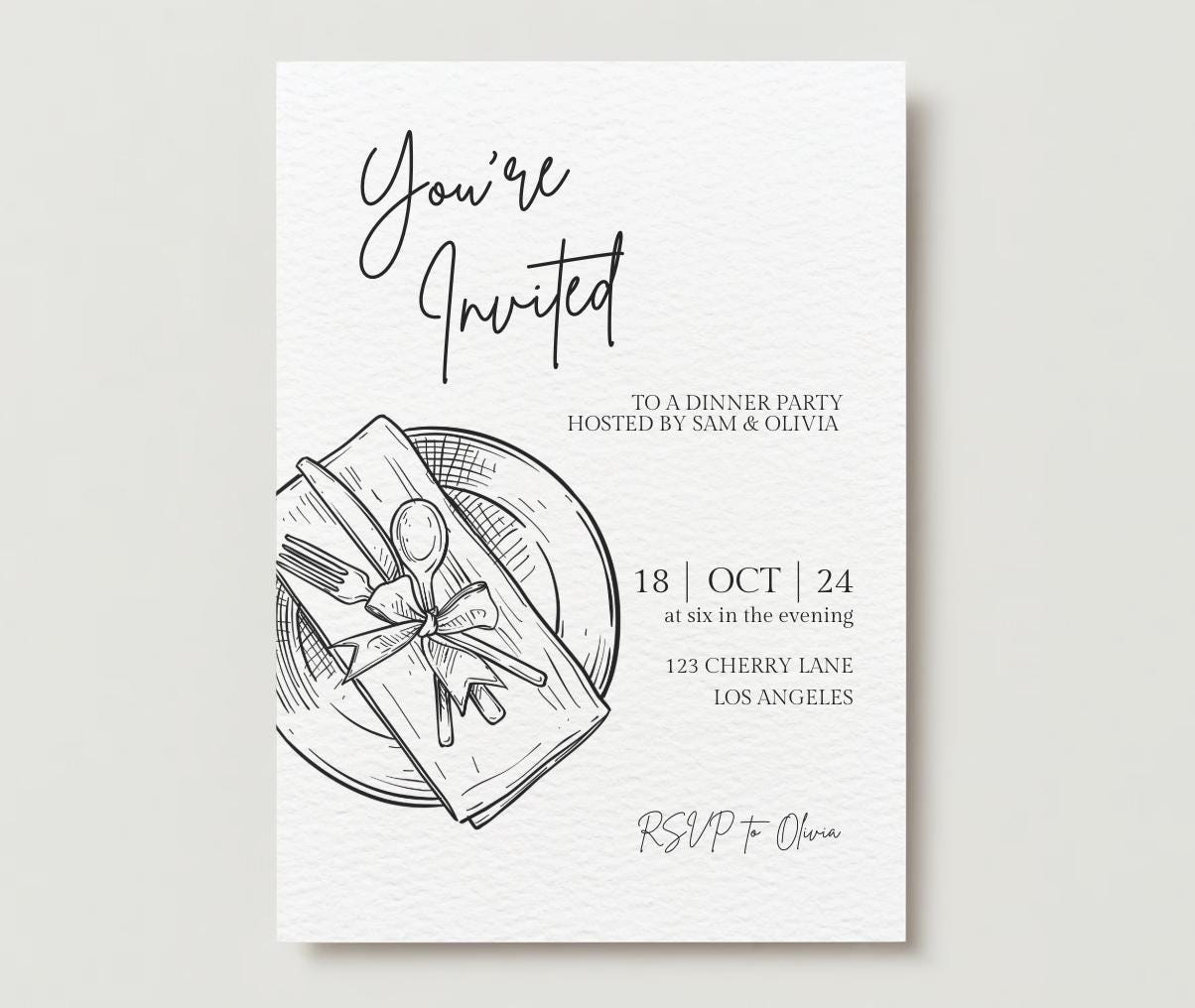 Elegant Minimal Dinner Party Invitation, Canva Editable, Digital Event ...