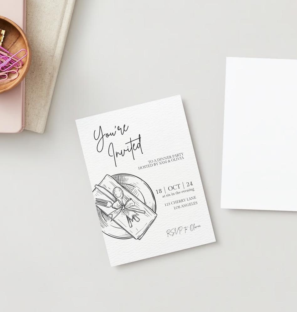 Elegant Minimal Dinner Party Invitation, Canva Editable, Digital Event ...