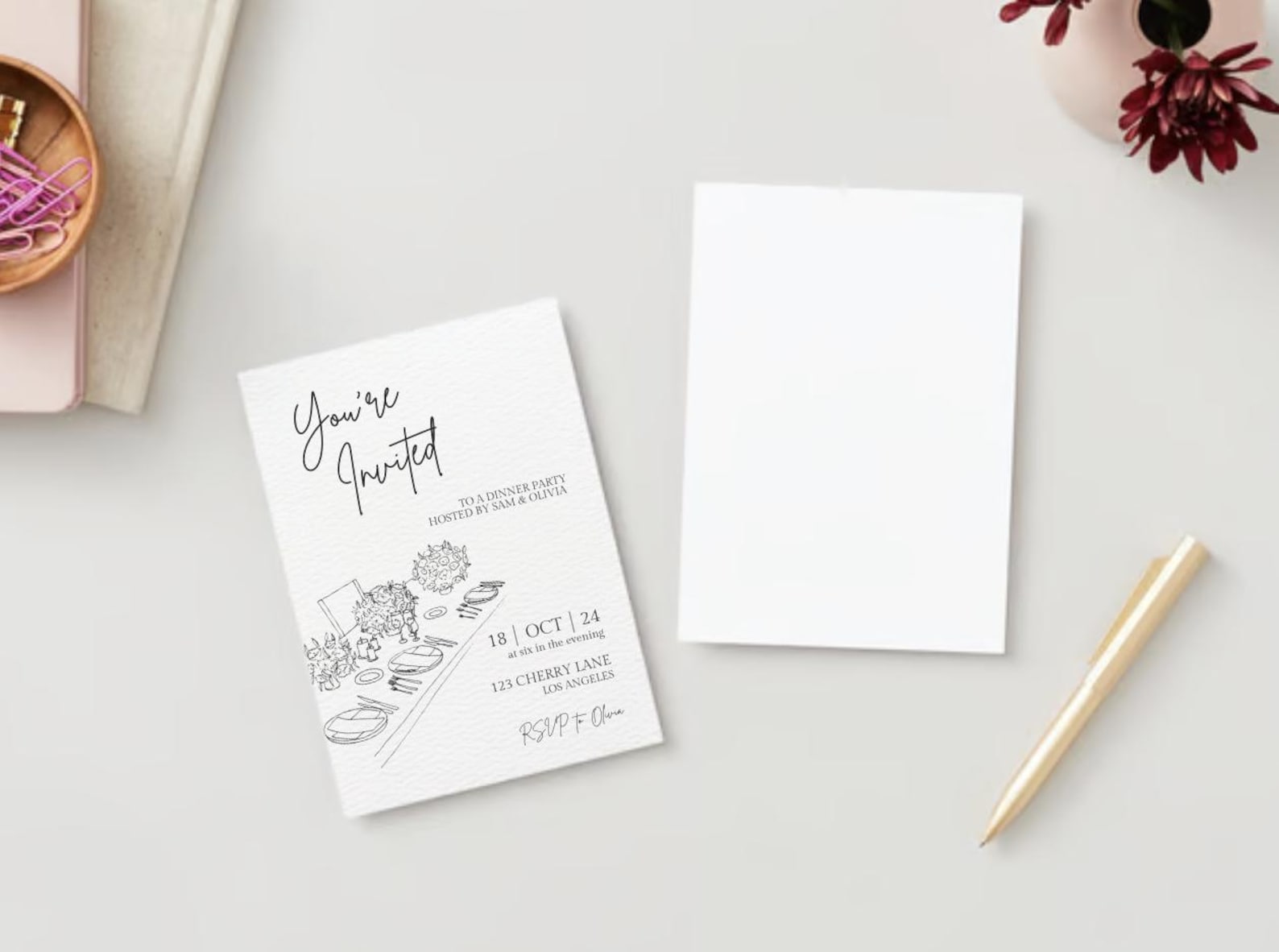 Classy Minimal Dinner Party Invitation, Canva Editable, Digital Event ...