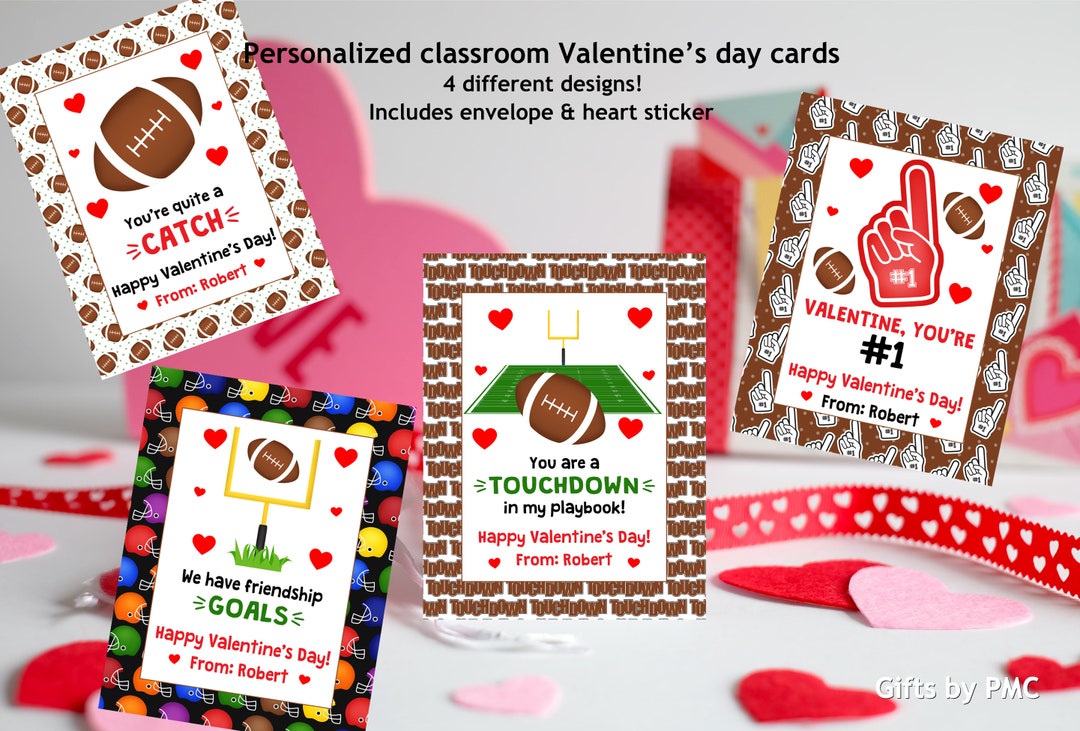 PRINTED Personalized Football Valentine's Day Cards, Kids Valentines ...