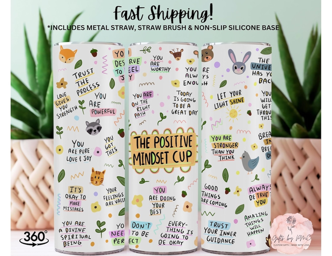 The Positive Mindset Cup, Mental Health Tumbler, 20oz Positive Tumbler ...