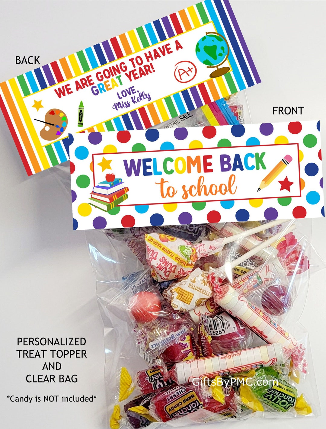 Printed/shipped Personalized Back to School Treat Bag, Welcome Back to ...