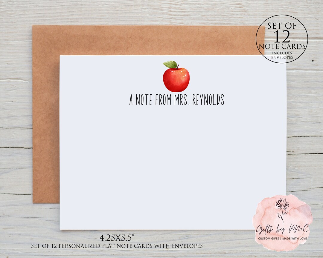 Personalized Teacher Note Cards, Set of 12, Teacher Personalized ...