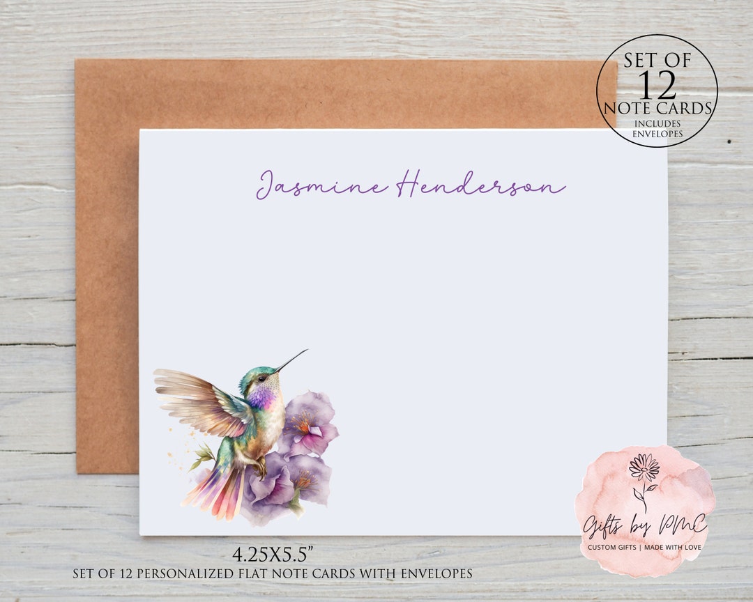 Personalized Hummingbird Note Cards, Set of 12, Hummingbird ...