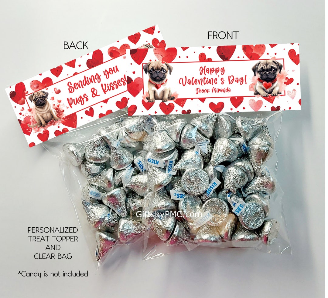 Printed/shipped Personalized Pug Valentine's Day Treat Bag, Valentine ...
