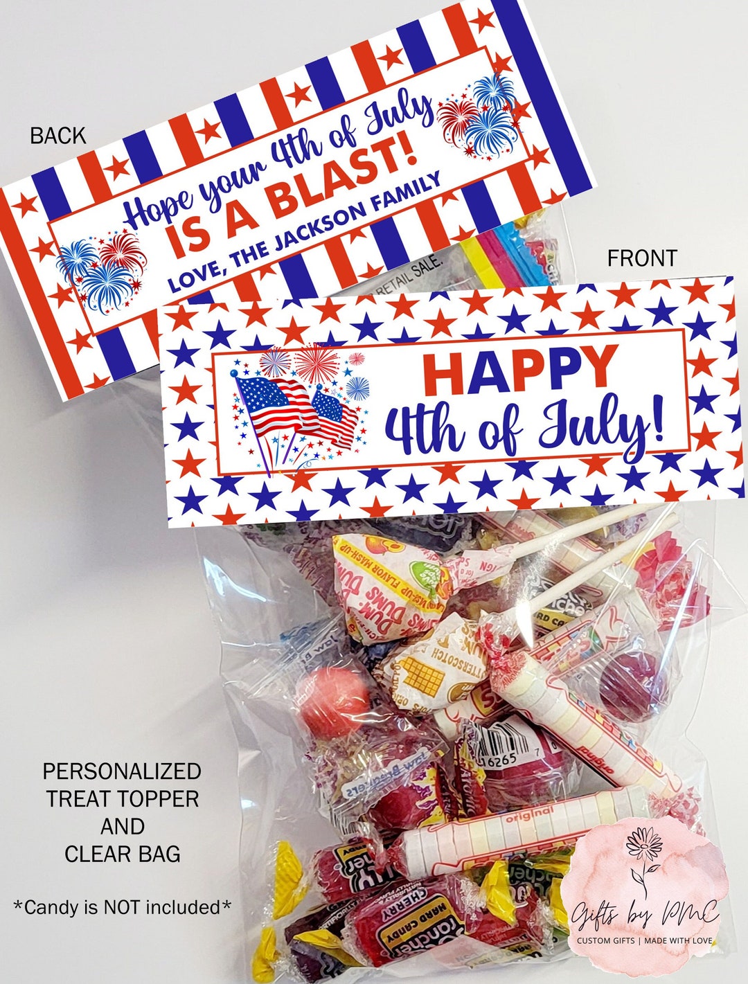 Printed/shipped Personalized 4th of July Treat Bag, Patriotic Candy Bag ...