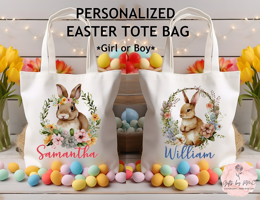 Personalized Easter Tote Bag, Easter Egg Hunt, Boy Girl Easter Basket ...