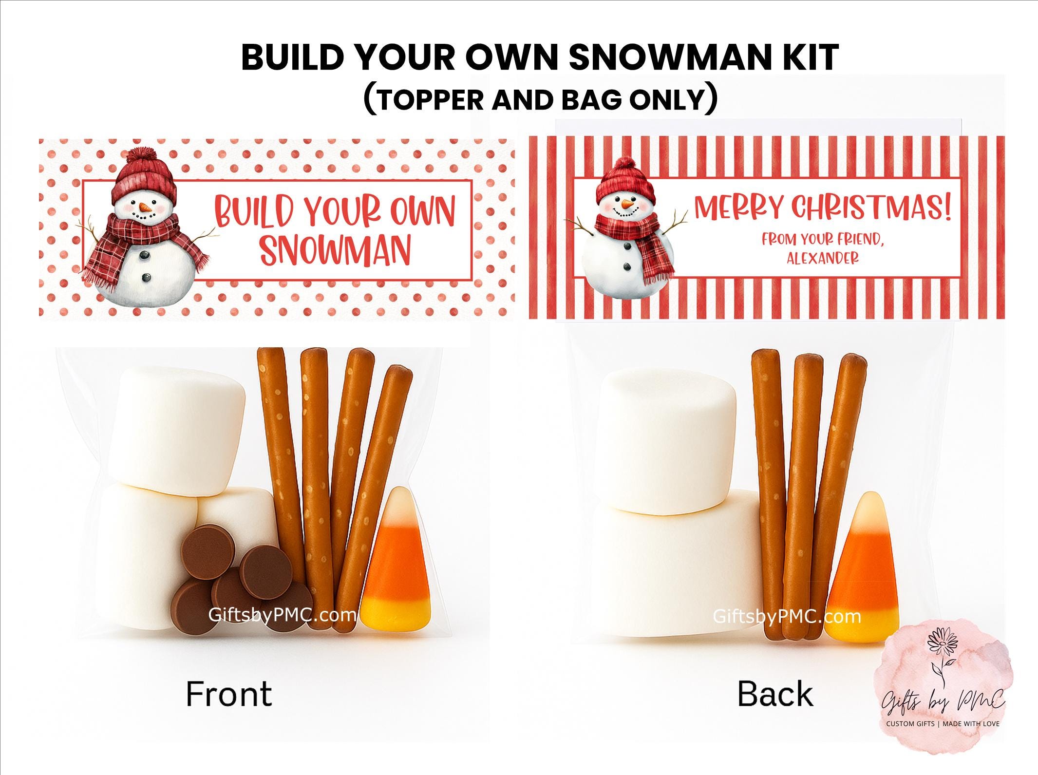 Printed/shipped Personalized Christmas Treat Bag, Make Your Own Snowman ...
