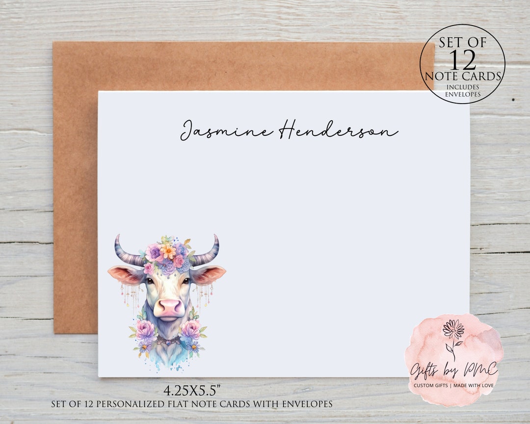 Personalized Cow Note Cards, Set of 12, Cow Personalized Stationery Set ...