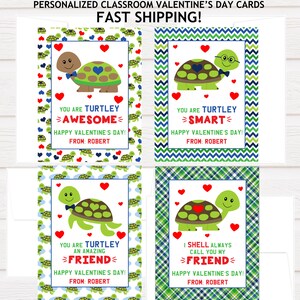 PRINTED Personalized Turtle Classroom Valentine's Day Cards, Turtle ...