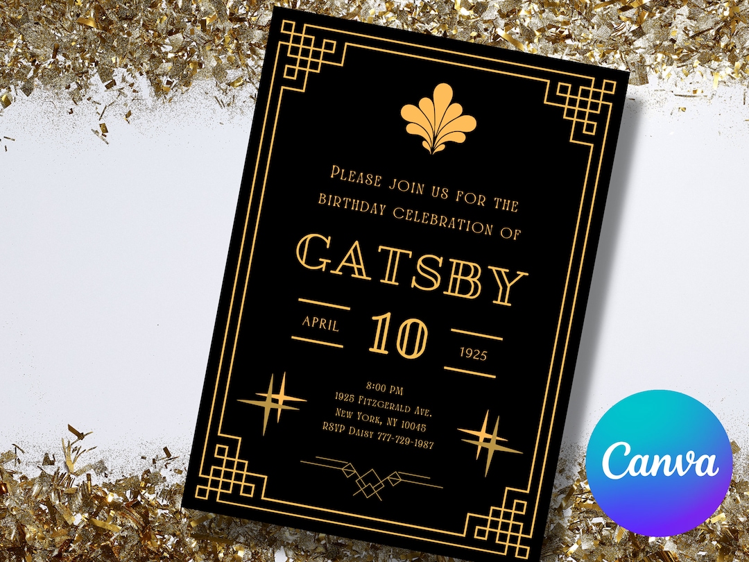 The Great Gatsby Birthday Invitation Canva Template | Gatsby 1920s ...