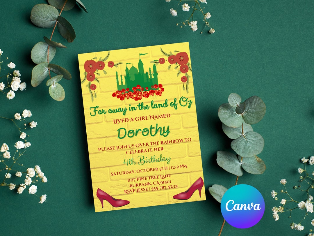 Wizard of Oz Birthday Invitation: Emerald City Canva Template - Etsy