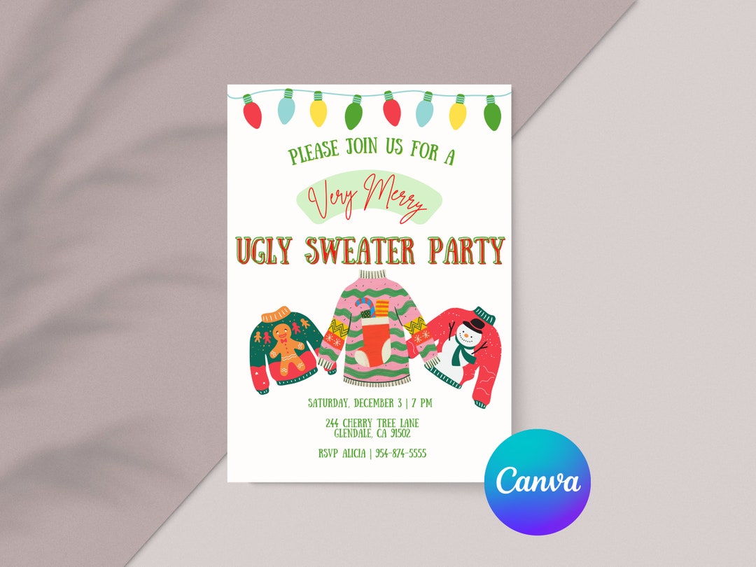 Ugly Sweater Party Invitation: Christmas Canva Template (digital ...
