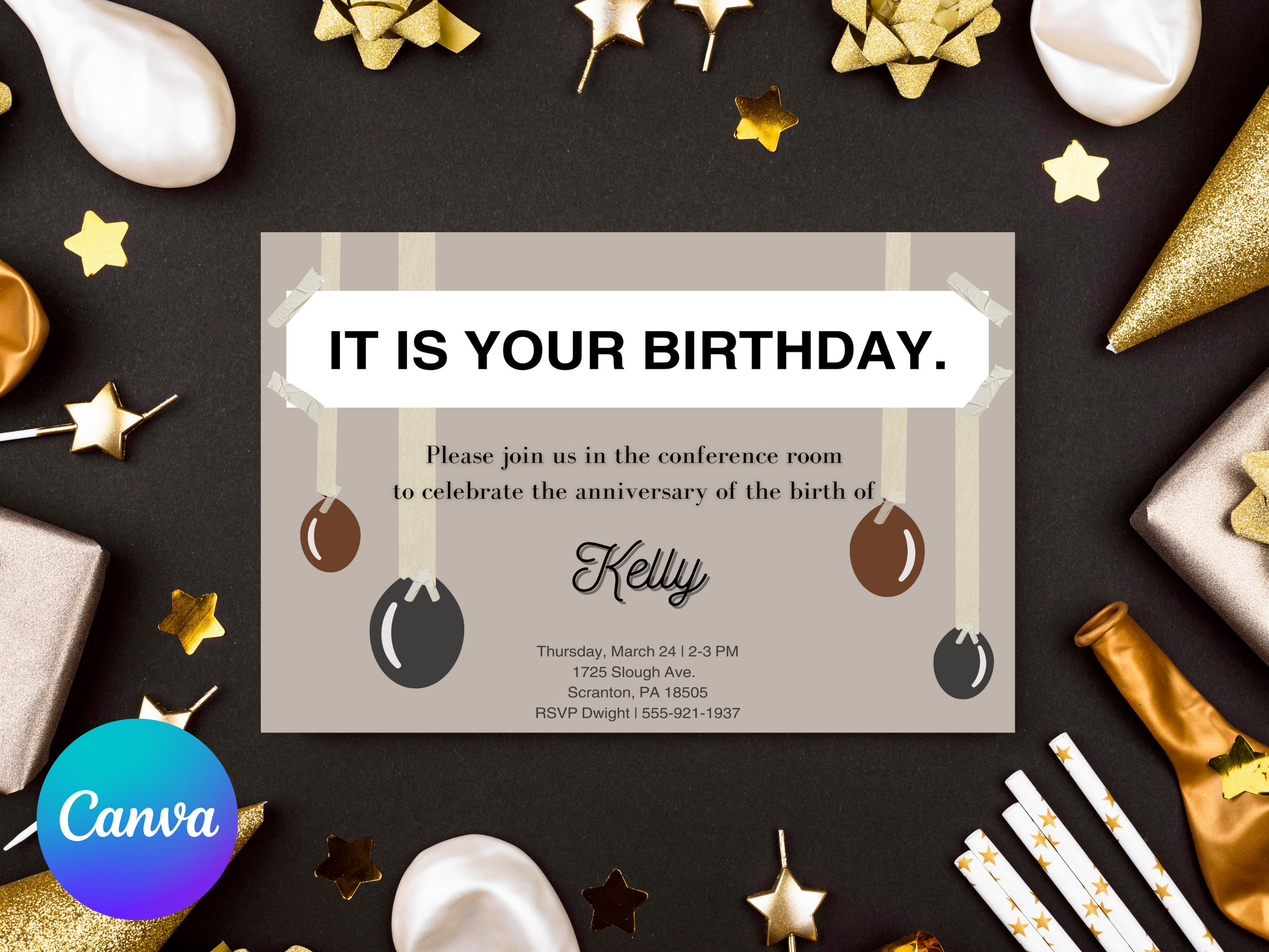 The Office Birthday Invitation Canva Template | It is Your Birthday ...