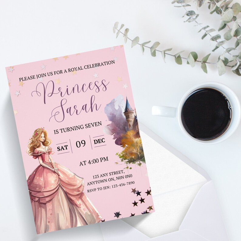 EDITABLE Princess 7th Birthday Invite Princess Seventh - Etsy