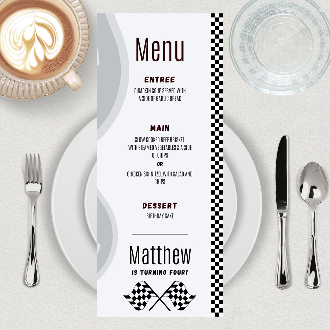 Editable Race Car Birthday Menu, Race Car Boys Party Menu, Racing Party ...