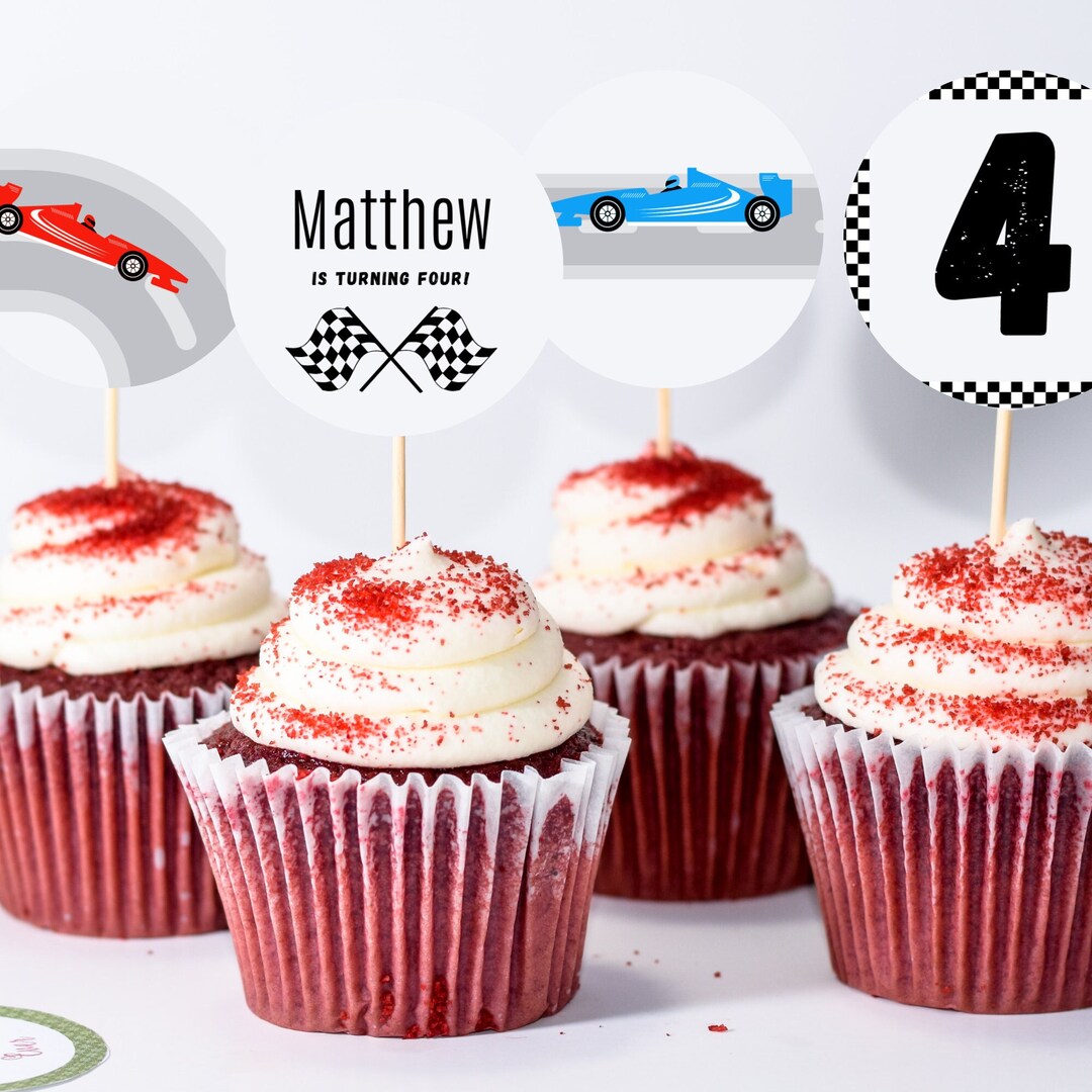 EDITABLE Race Car Cupcake Toppers, Racing cupcake Toppers, Checkered ...