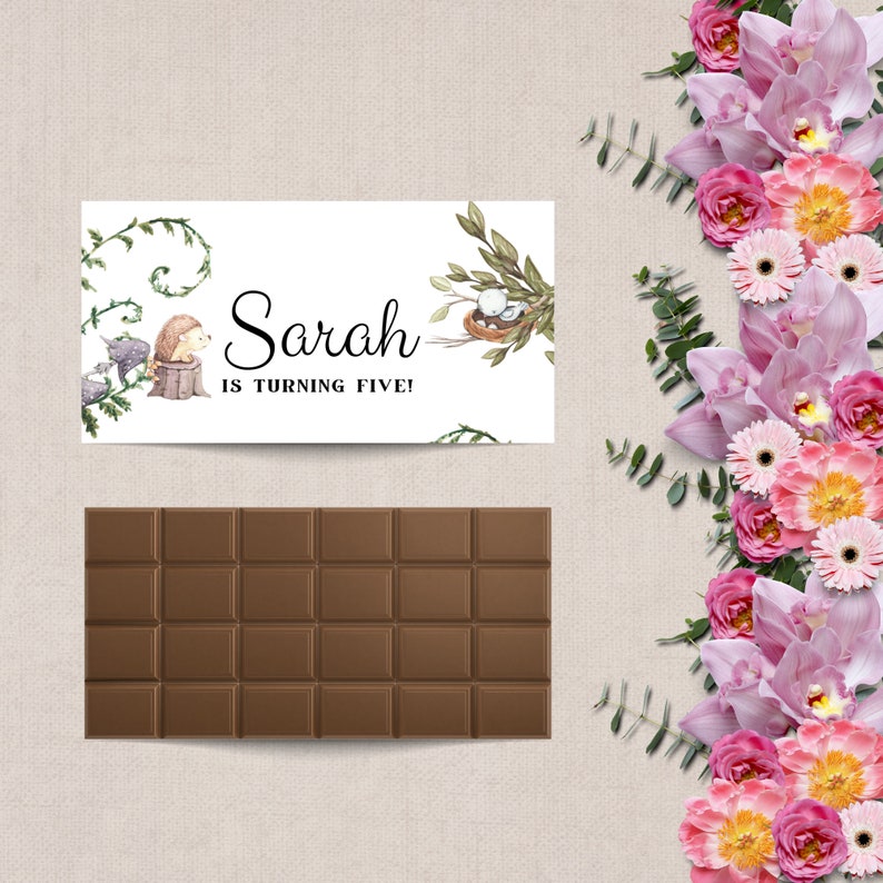 EDITABLE Woodland Friends Chocolate Bar Label, Candy Bar Label ...