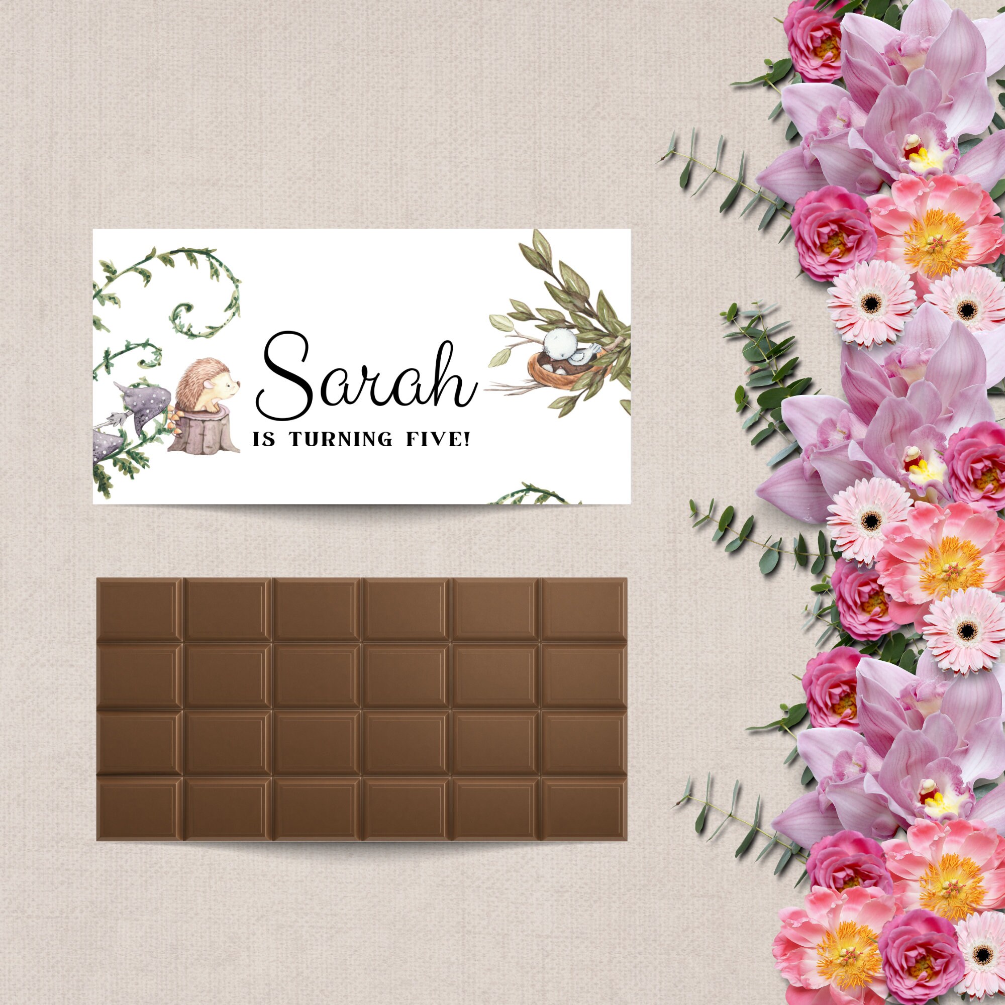 EDITABLE Woodland Friends Chocolate Bar Label, Candy Bar Label ...