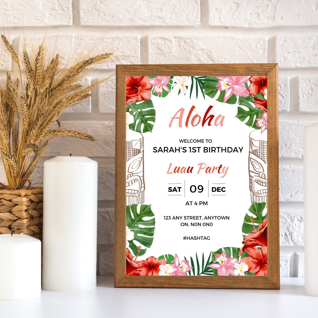 Luau Welcome Sign Template, Luau Tiki Welcome Sign, Tropical Hawaiian ...
