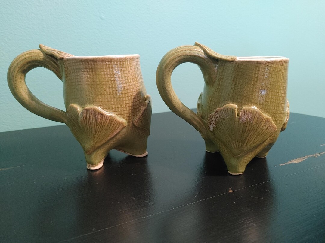 Studio Pottery Mugs With Ginkgo Leaf Motif - Etsy