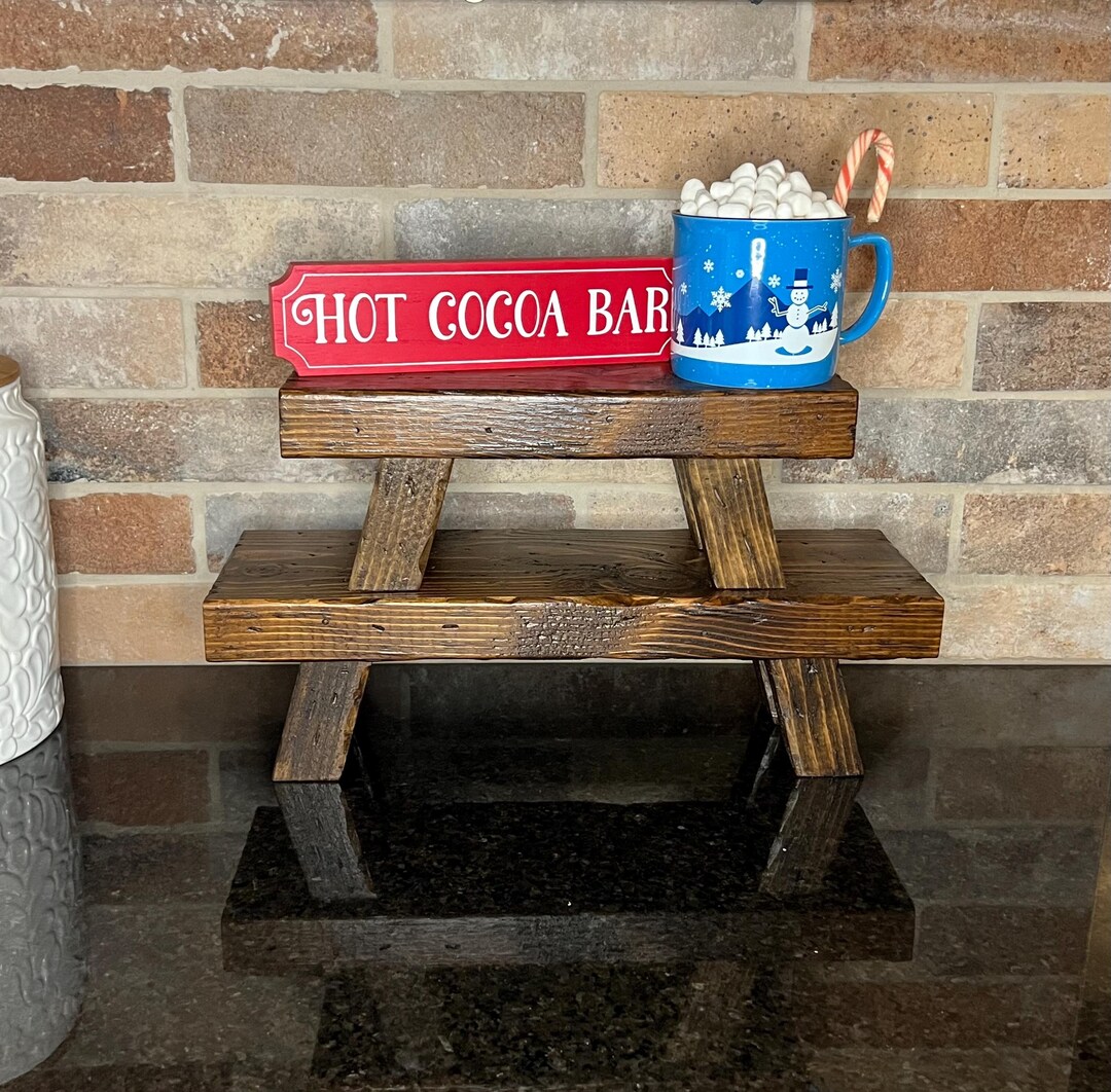 Chunky Rustic Farmhouse Wood Riser Stand. Distressed Dark Walnut. 2 ...