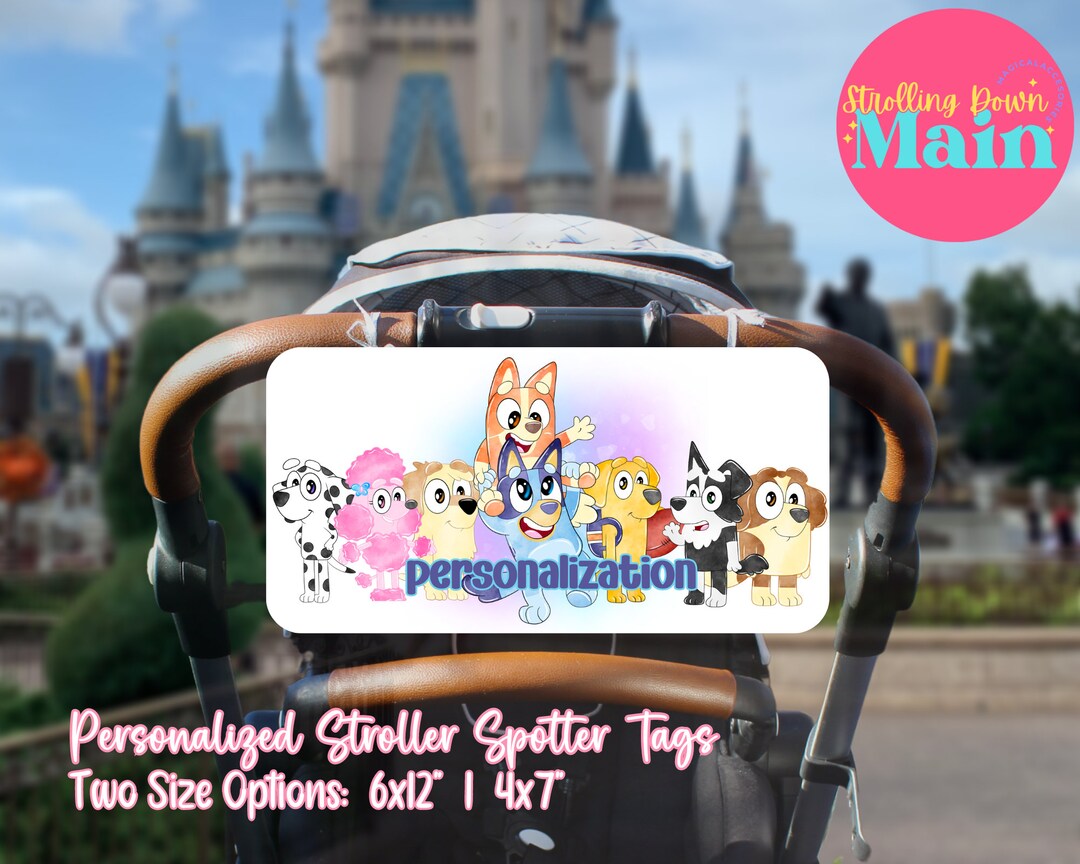 Bluey Bingo Friends Personalized Stroller Tag, Blue Dog Family Stroller ...