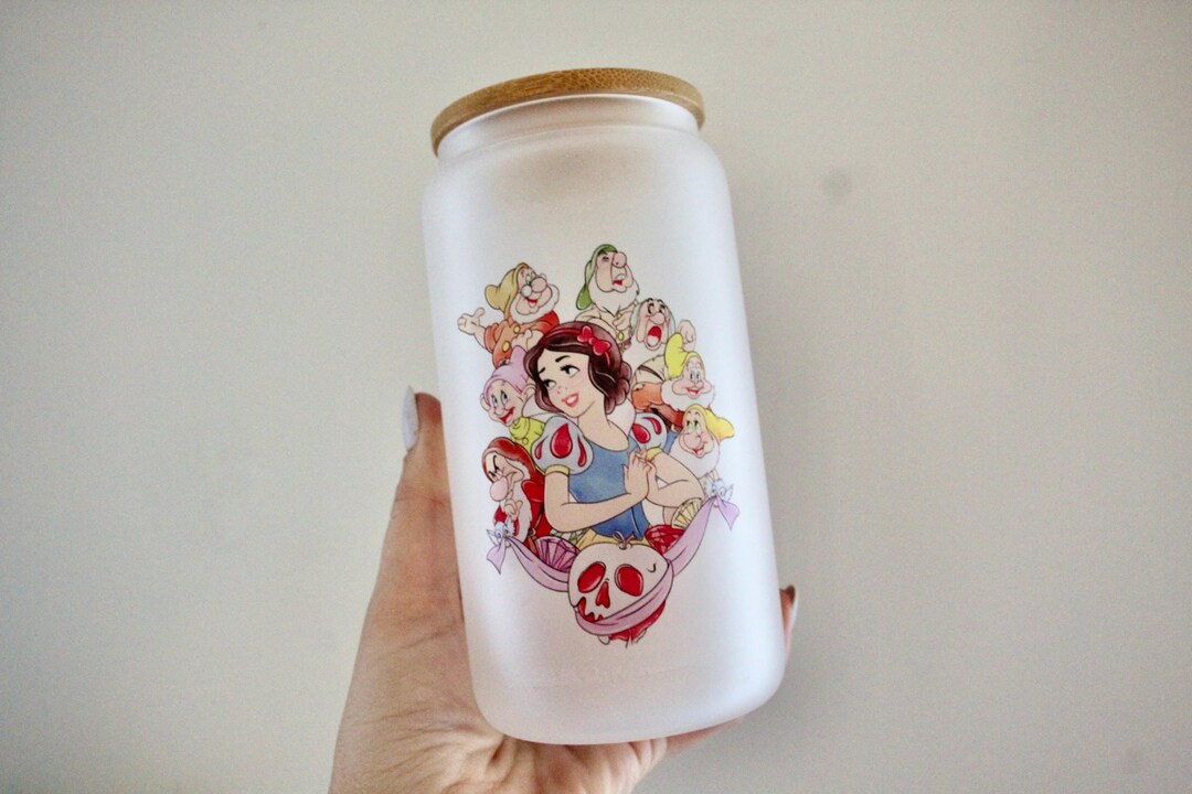 Snow White 16oz Frosted Glass Can Cup With Bamboo Lid Straw ...