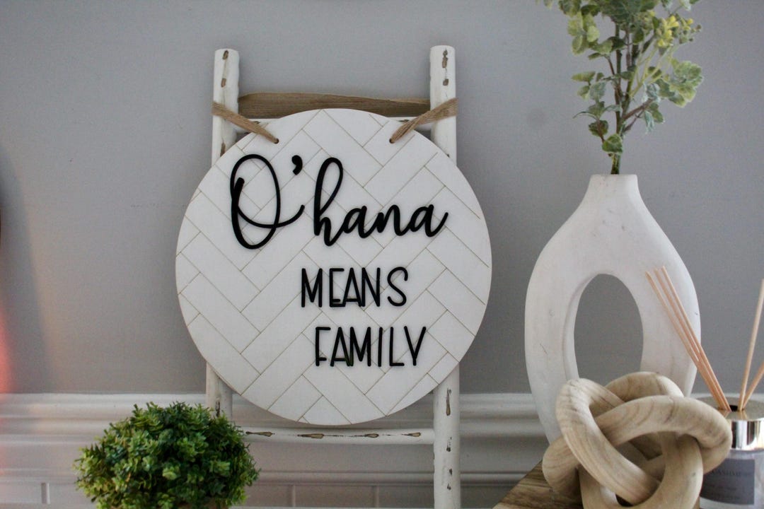 Ohana Wall Decor | Ohana Means Family Sign | Round Herringbone Door ...