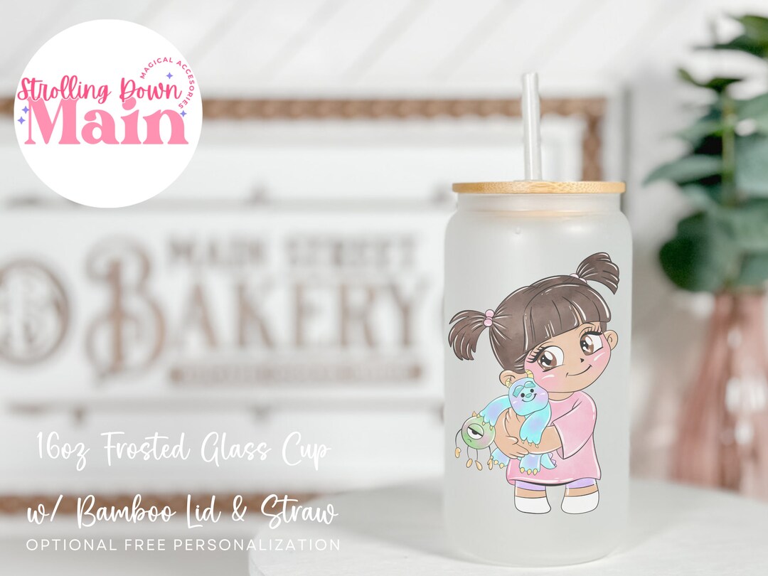 Monsters Inc Boo Cup, 16oz Frosted Glass Can Cup With Bamboo Lid Straw ...