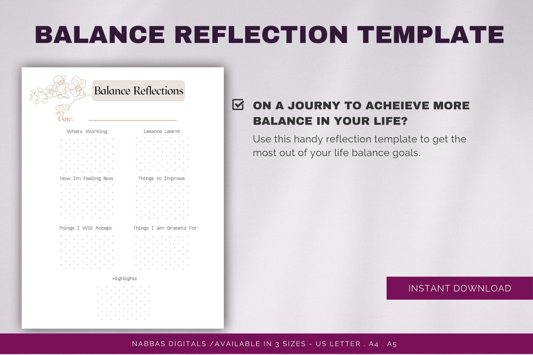 Life Balance Reflection, Printable Reflection PDF, Undated Work Life Balance Reflection, Life ...