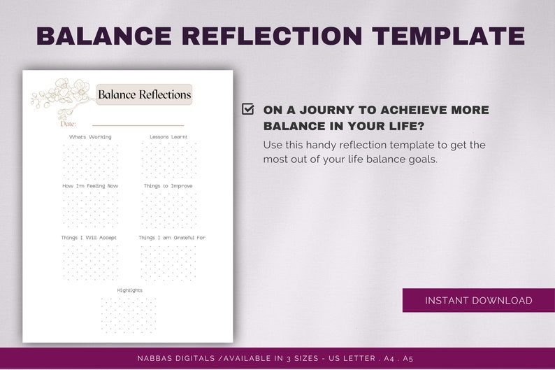 Life Balance Reflection, Printable Reflection PDF, Undated Work Life ...