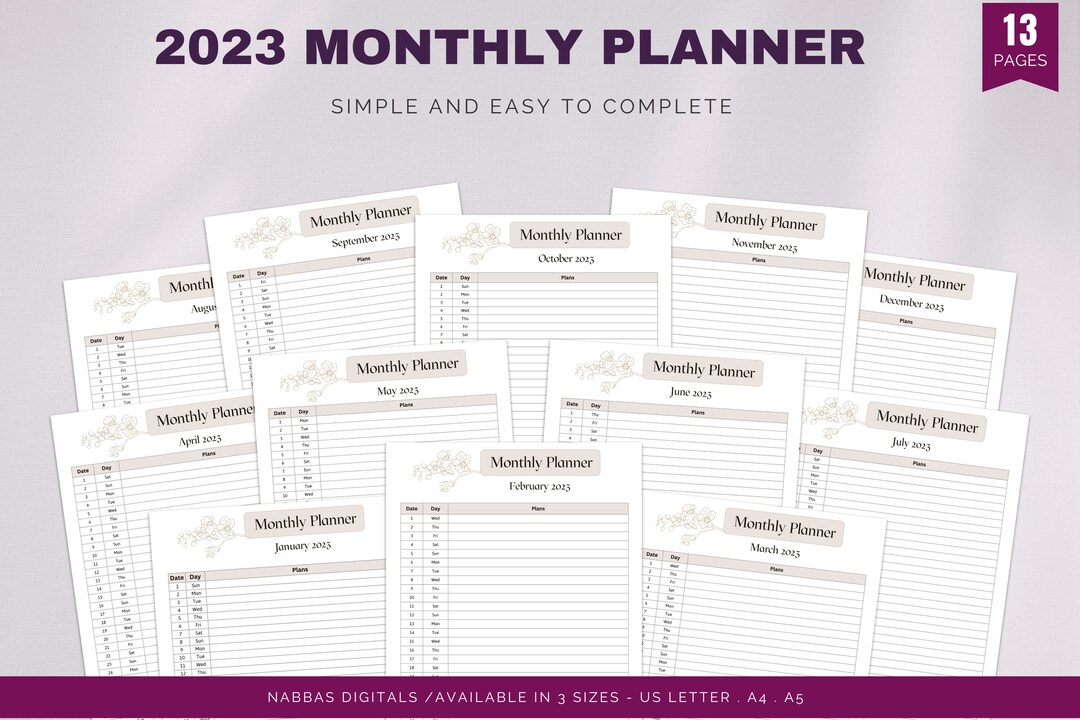 2023 Monthly Planner, Printable Pdf Planner, 2023 Monthly Calendar ...