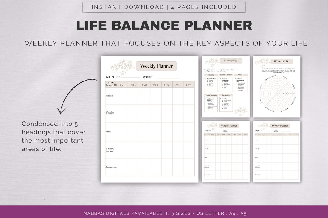Life Balance Planner, Life and Work Planner, Undated PDF Planner, Wheel ...