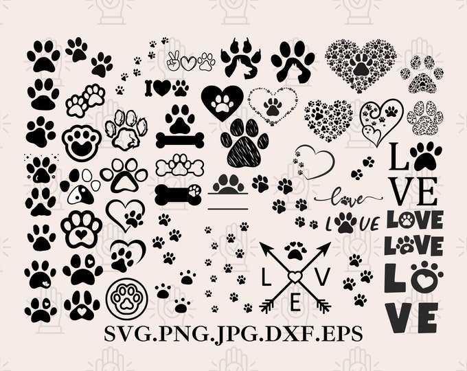 Paw SVG, Dog Paw Svg, 50 Design Bundle, Cat Paw Svg, Pet Paw Svg ...