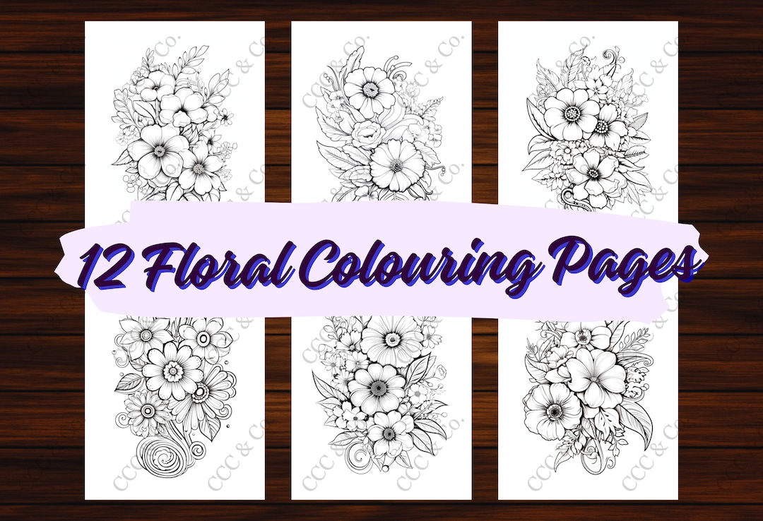 12 Floral Colouring Pages: Blooms & Blossoms - A Colouring Adventure - Etsy