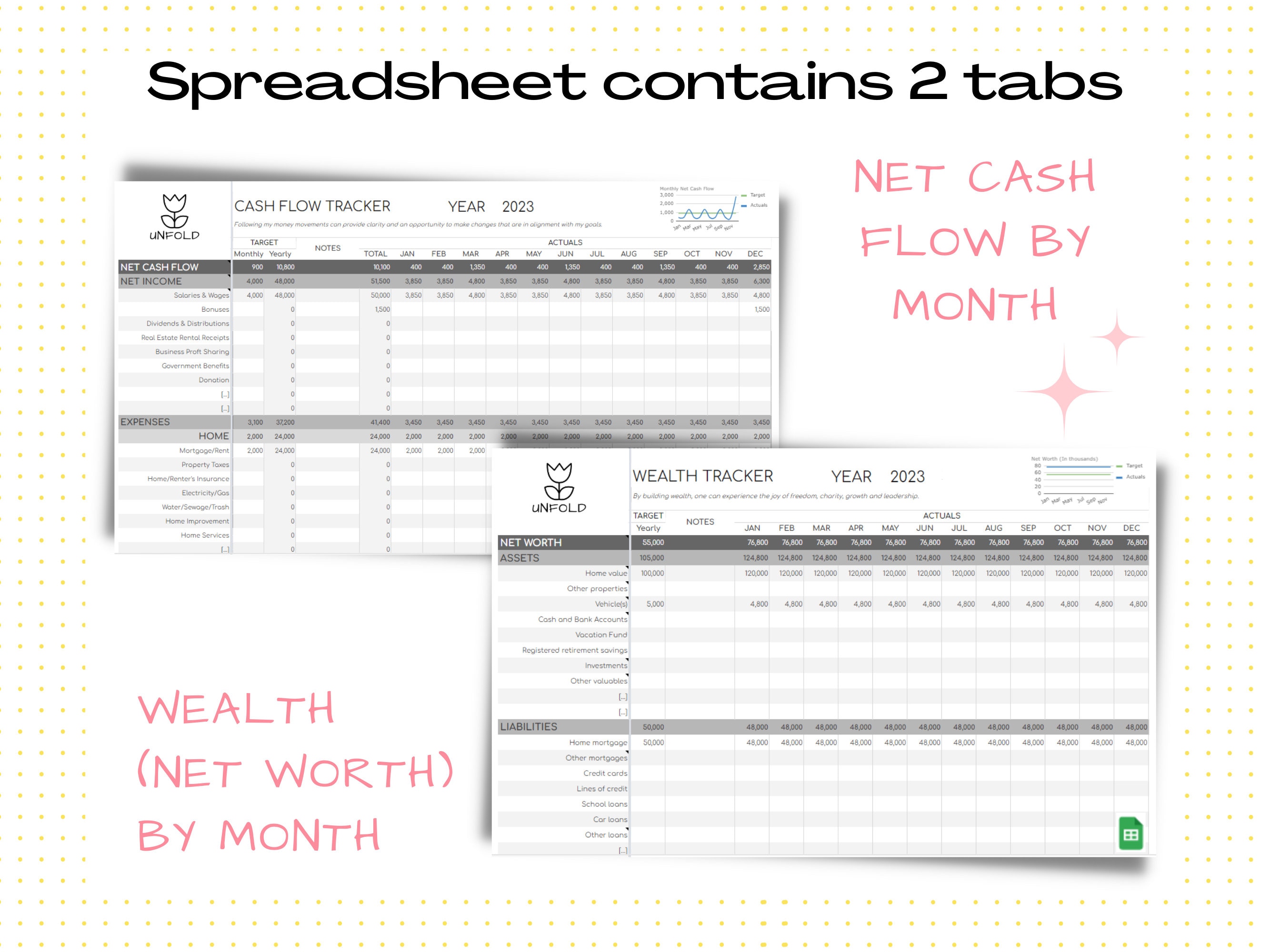 WEALTH Tracker Spreadsheet Google Sheet Template Net Cash Flow Net ...