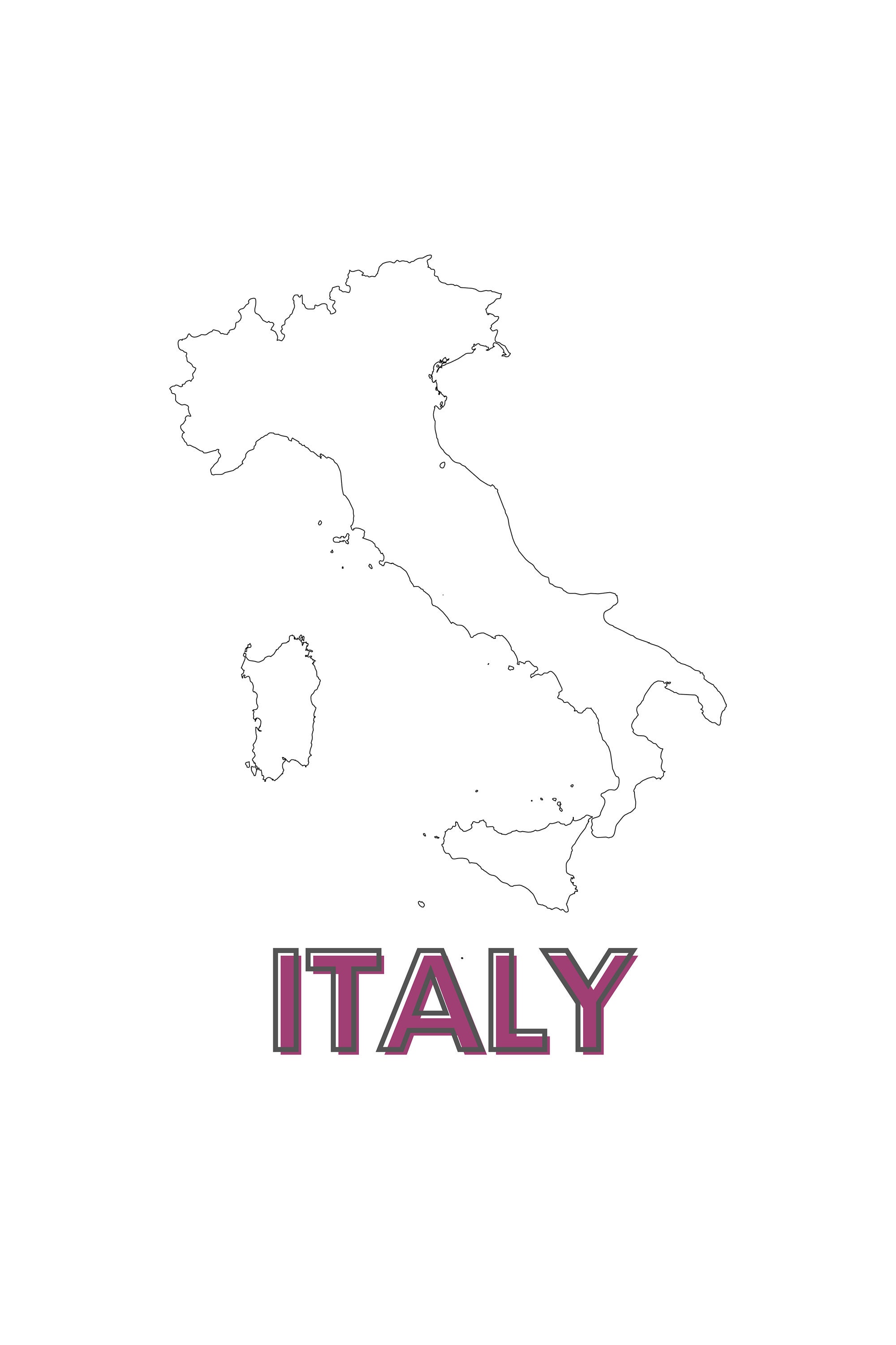 Italy Map Outline Printable Wall Art - Etsy