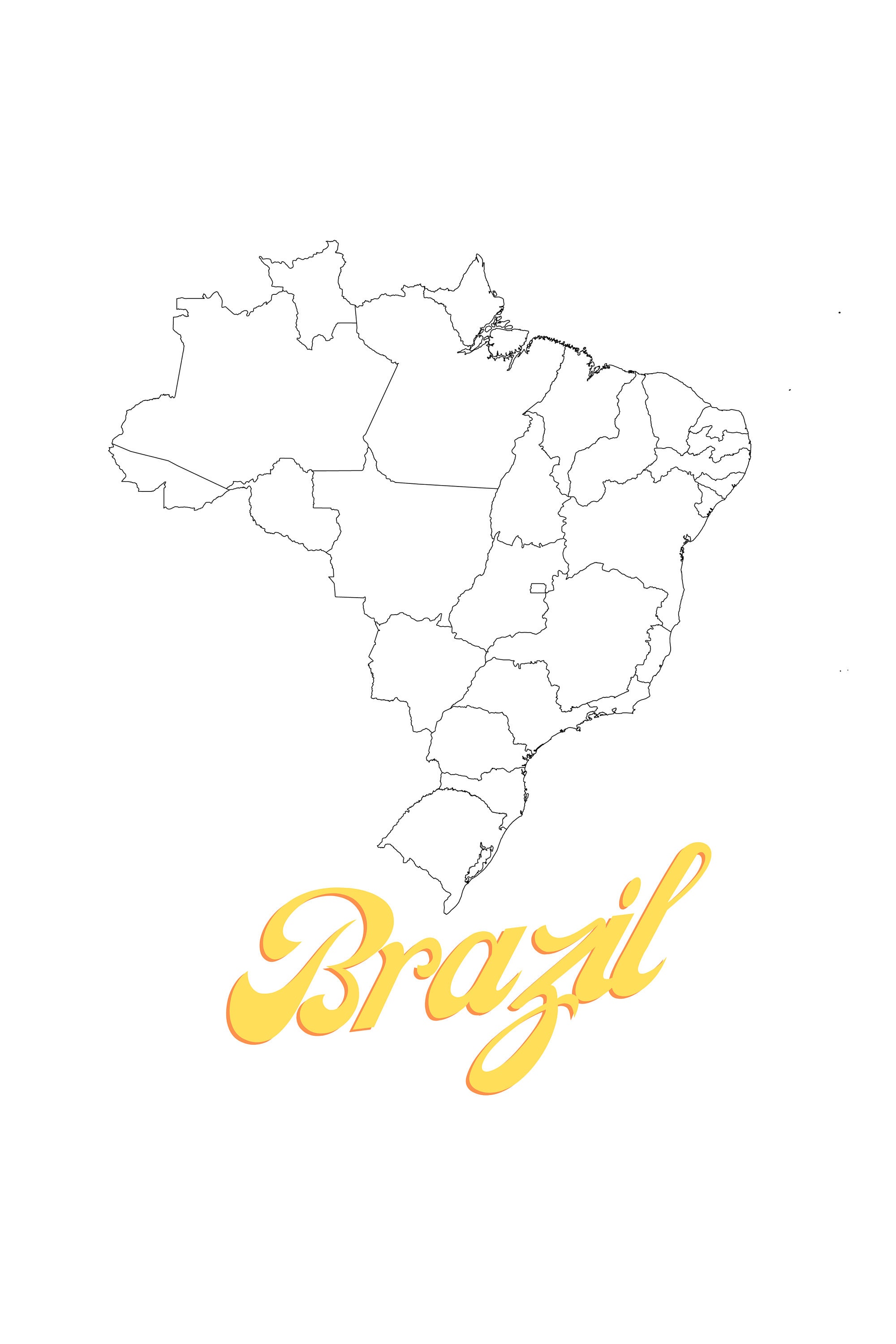 Brazil Map Outline Printable Wall Art - Etsy