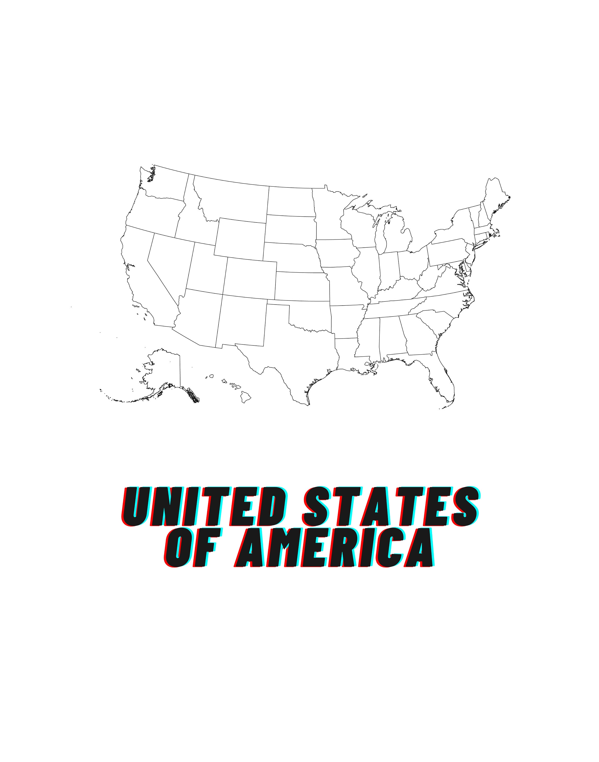 United States of America Map Outline Printable Wall Art - Etsy