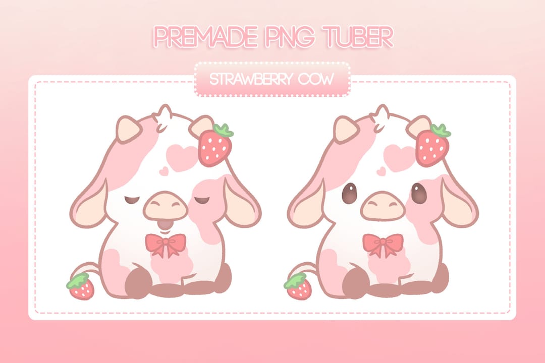 Premade PNG Tuber Strawberry Cow Png Tuber, Vtuber, Live Streaming ...