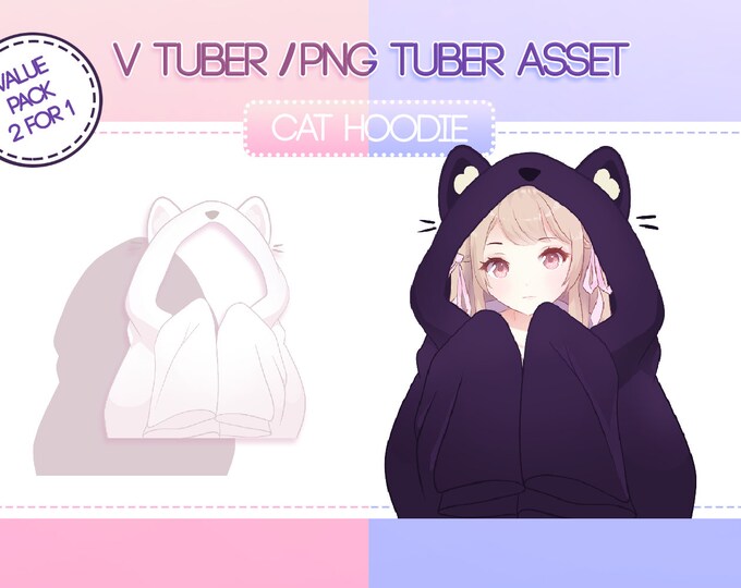 Premade PNG Tuber & V Tuber Asset Black and White Cat Blanket PNG Tuber, Vtuber, Live2d ...