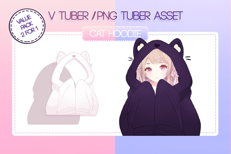 Premade PNG Tuber & V Tuber Asset Black and White Cat Blanket PNG Tuber, Vtuber, Live2d ...